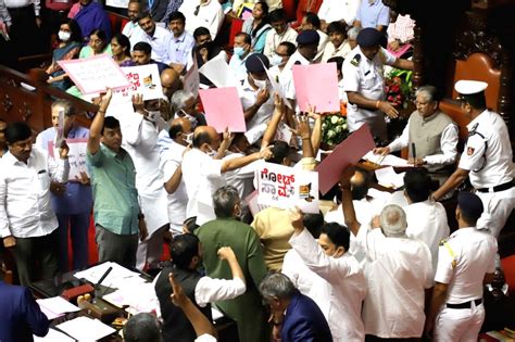 Congress Mlcs Hold Placards Protest In Front Of Speaker