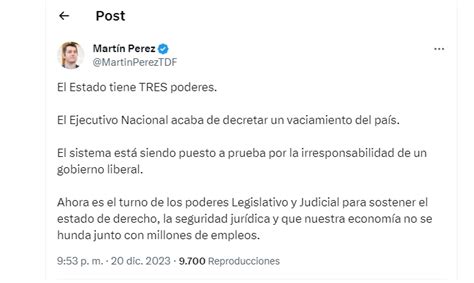 El intendente Martín Pérez cuestiono los anuncios del Presidente Milei