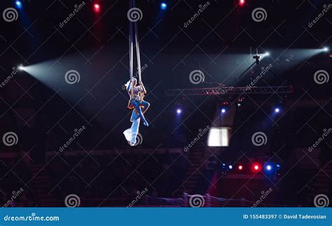 Girl`s Aerial Acrobatics In The Circus Ring Stock Image Image Of