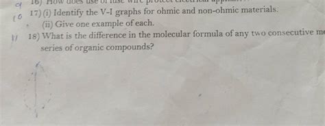 17 I Identify The V I Graphs For Ohmic And Non Ohmic Materials Ii G
