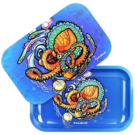 Pulsar Metal Rolling Tray With 3d Lid Psychedelic Octopus Lionsdeliver
