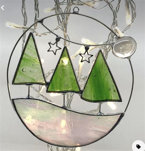 Stained Glass Christmas Ornament With Green Trees