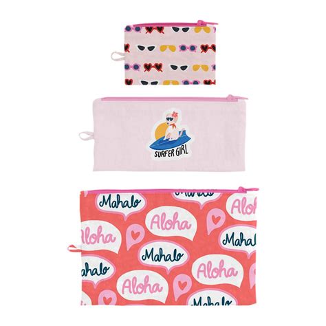 Surfer Girl Flat Pouch Set Of 3 Soha Living