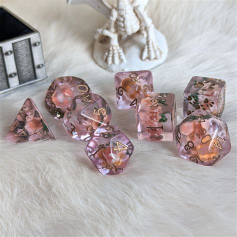 Pink Flower And Moss 8 Piece Dnd Dice Set Fennek And Finch