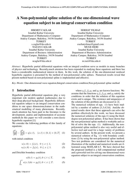 Pdf A Non Polynomial Spline Solution Of The One Dimensional Wave