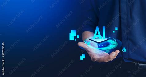 Businessman Holding Microchip Processor With Lights On The Blue