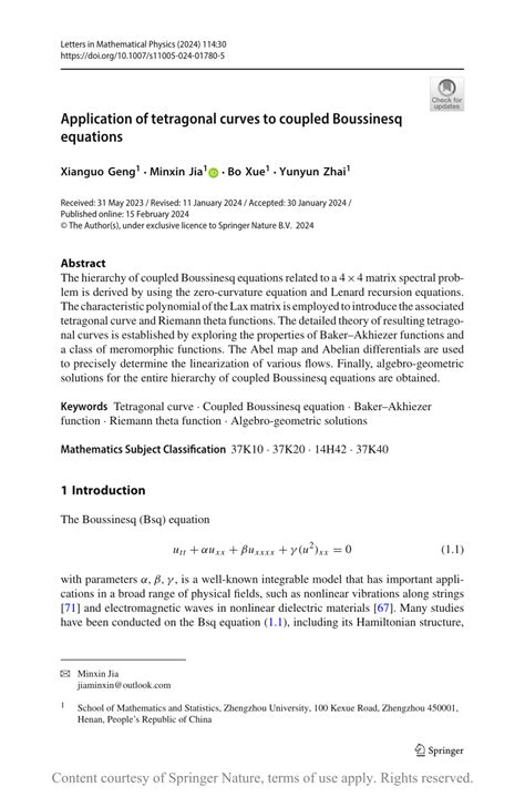 Application Of Tetragonal Curves To Coupled Boussinesq Equations