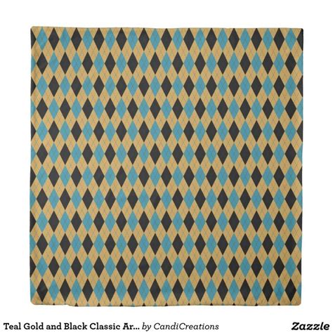 Teal Gold And Black Argyle Diamond Pattern Duvet Cover