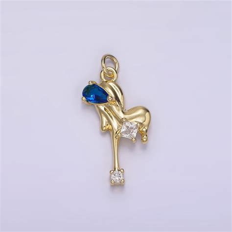 14k Gold Filled Blue Pink Clear Teardrop Cz Molten Drip Heart Charm