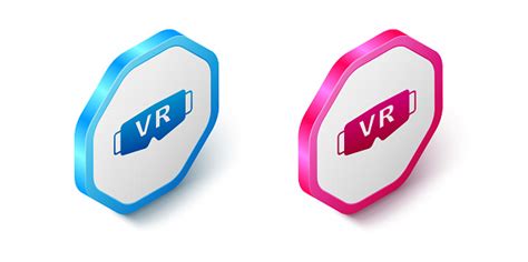 흰색 배경에 격리 된 등색 가상 현실 안경 아이콘 입체 3d Vr 마스크 광학 헤드 장착 디스플레이 육각 버튼 벡터 3차원