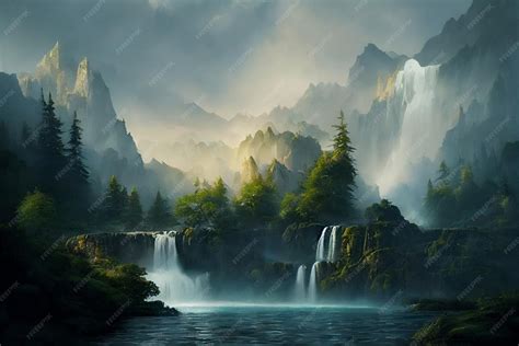 Premium Photo Beautiful Waterfall Landscape Nature Scenery Hills