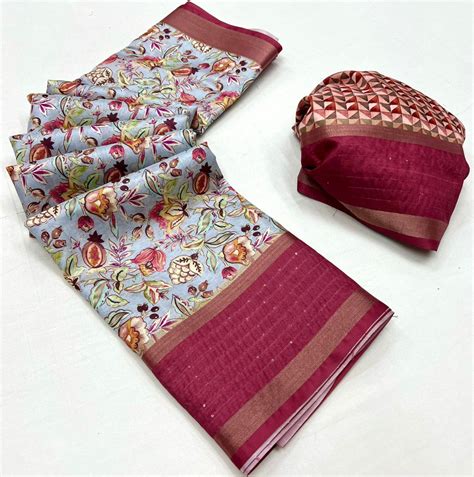 Gray Color Soft Dola Silk Saree With Digital Printed Work