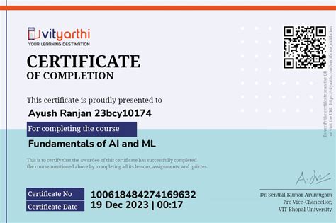 Ayush Ranjan On Linkedin Aiml Ai Machinelearning Certification Vityarthi