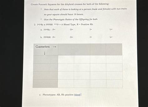 Solved Create Punnett Squares For The Dihybrid Crosses Fo