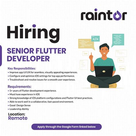 Senior Flutter Developer - Remote Job Description: Raintor is seeking an… | Raintor Limited