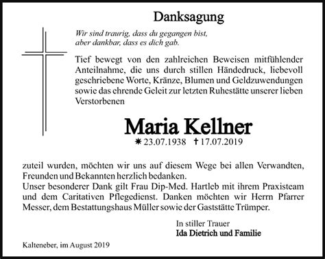 Traueranzeigen Von Maria Kellner Trauer In Thueringende
