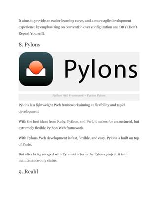 Python Web Framework A Detailed List Of Web Frameworks In Python Pdf Web Development