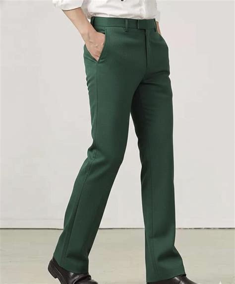 Mens Dark Green Dress Pants Slim Fit Tailored Trousers Classic