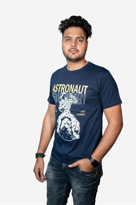 Dark Blue Half Sleeves Men Cotton Printed T Shirt Round Neck At Rs 150