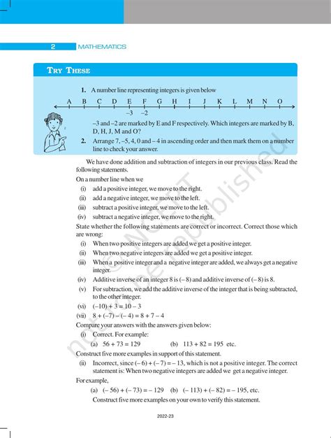 Ncert Book For Class 7 Maths Chapter 1 Integers Indcareer Schools