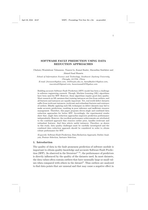 pdf software fault prediction using data reduction approaches
