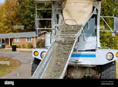 Mixer Truck Is Used For Pouring Wet Cement Concrete In Construction