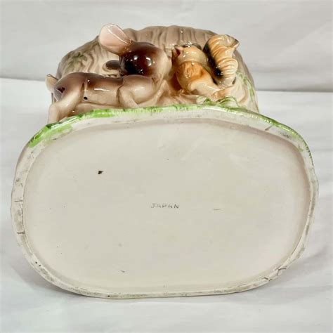 Vintage Japan Bambi And Squirrel Tree Trunk Vase 19cm Tall And 18cm X 12 Cm