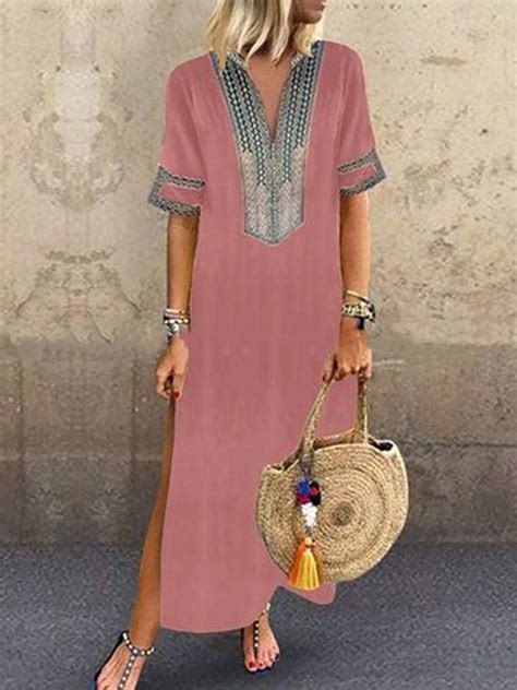 Zolucky Women Maxi Dress Daily Statement Half Sleeve V Neck Dress Zolucky