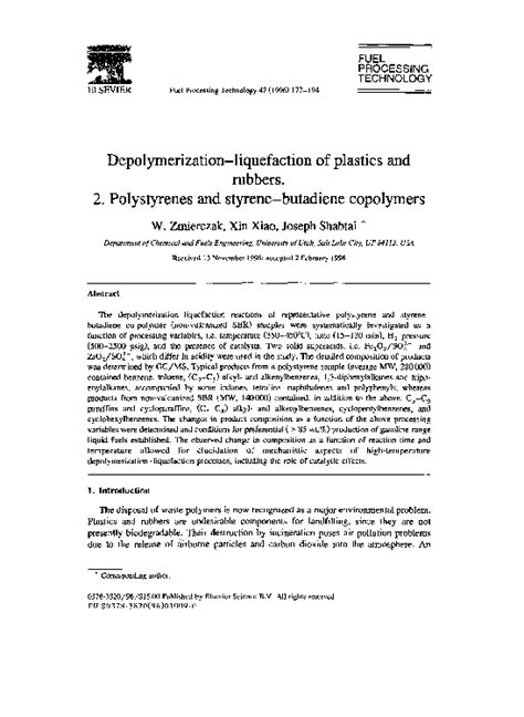 Pdf Depolymerization−liquefaction Of Plastics And Rubbers 1 Polyethylene Polypropylene And