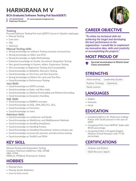 Harikirana M V Resume Download Free Pdf Software Testing Selenium