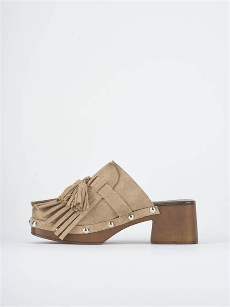 Zuecos Con Tacón Mujer Tacón 6 Cm Beis Ante Barca Stores