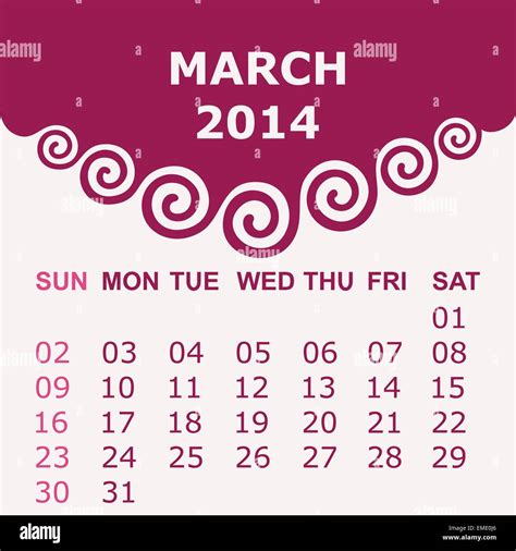 Calendar Of March 2014 With Spiral Design Vector Illustration Stock