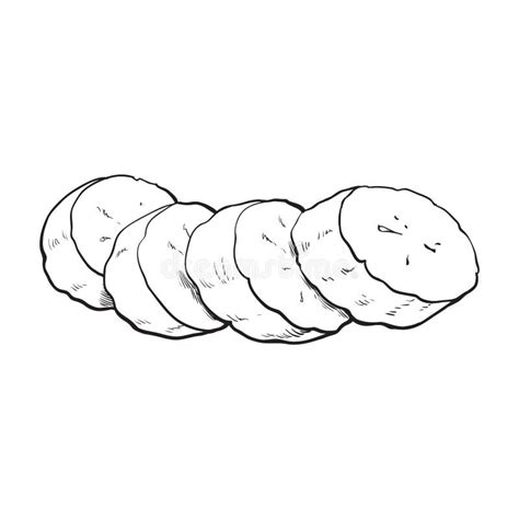 Sliced Chopped Unpeeled Ripe Banana Sketch Style Vector Illustration