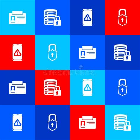 Set Identification Badge Server Security With Lock Mobile Exclamation Mark And Lock Icon