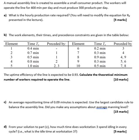 Solved A Manual Assembly Line Is Created To Assemble A Small Chegg