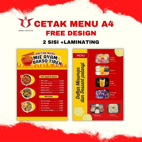 Jual CETAK DAFTAR MENU MAKANAN MINUMAN CUSTOM DAFTAR MENU A4 2 Sisi