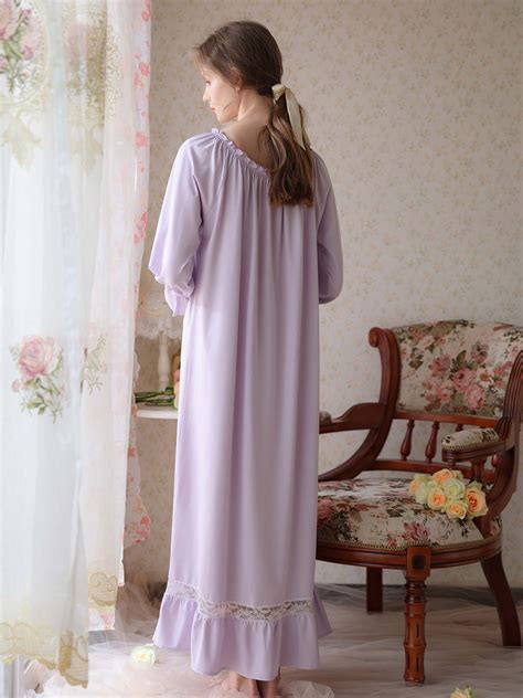 Purple Lovely Sweet Princess Long Round Collar One Piece Nightgown
