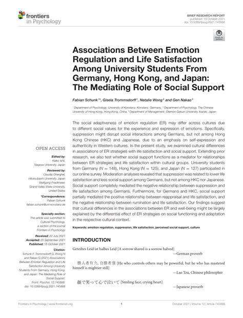 Pdf Associations Between Emotion Regulation And Life Satisfaction
