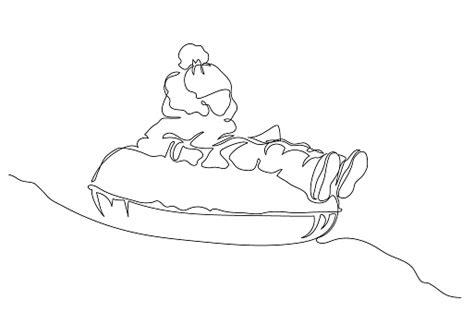 눈 겨울철에 내리막 길을 걷는 어린이 튜빙 추운 날에 재미있는 활동 연속 선화 흑인과 백인 벡터 일러스트 레이 션 라인 아트 스타일입니다 라인아트에 대한 스톡 벡터 아트 및