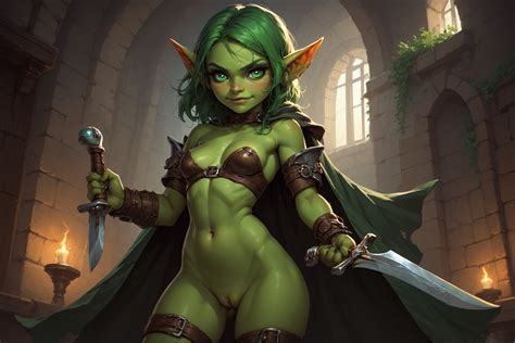 Rule 34 Ai Generated Dagger Elf Gelfin Goblin Green Skinned Female