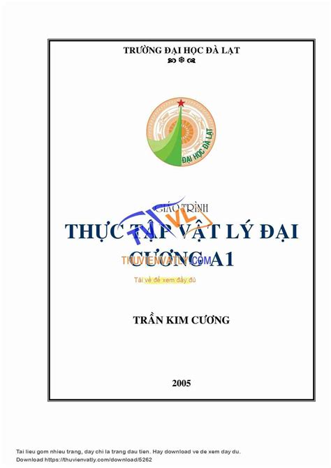 Pdf Giáo Trình Thực Tập Vật Lý đại Cương 1 Đh Đà Lạt 84 Trang