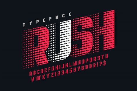 레이싱 디스플레이 글꼴 디자인 알파벳 문자 및 숫자 프리미엄 벡터