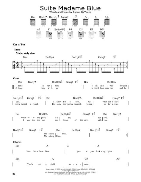 Suite Madame Blue By Styx Guitar Cheat Sheet Guitar Instructor