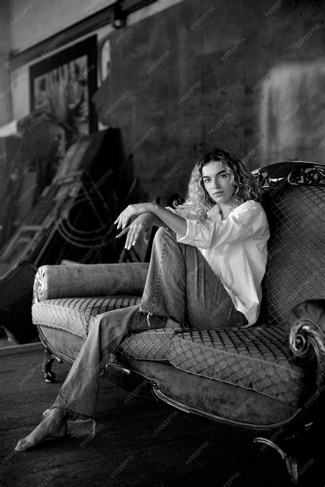 Free Photo Black And White Portrait Of Beautiful Woman Posing Indoors