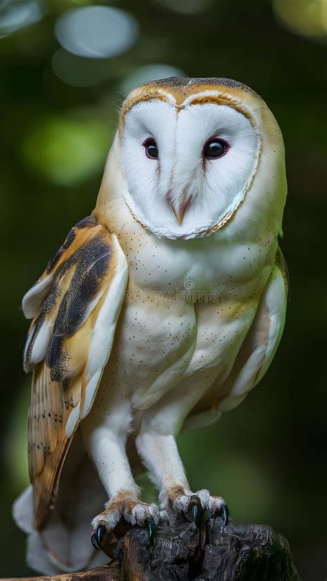 Majestic Barn Owl With Heart Shaped Face Perches On Wooden Structure In