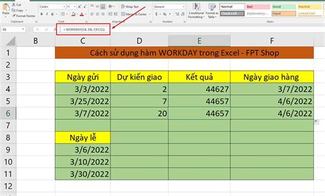 Cách sử dụng hàm WORKDAY trong Excel