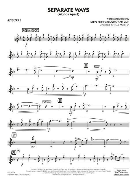 Separate Ways Worlds Apart Arr Paul Murtha Alto Sax 1 By Journey