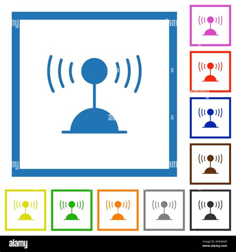Radio Transmitter Solid Flat Color Icons In Square Frames On White