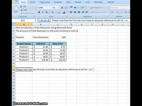 How To Calculate A Price Reduction Using Microsoft Excel YouTube