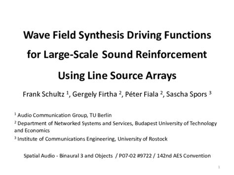 pdf wave field synthesis driving functions for large scale sound